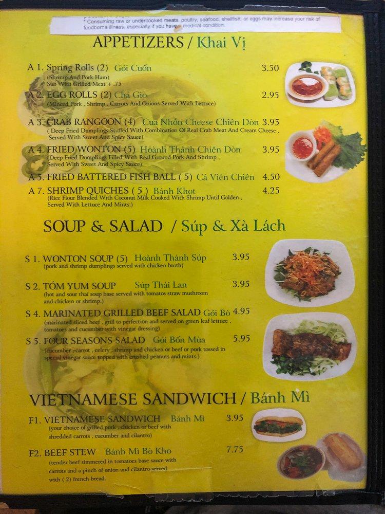Menu at Pho I-10 restaurant, Houston