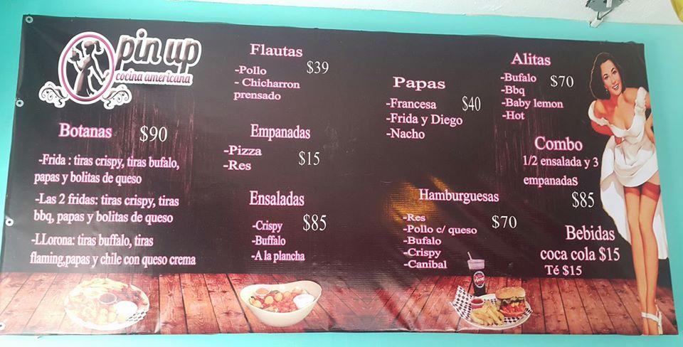 Menu at Pin up rest restaurant, Monclova