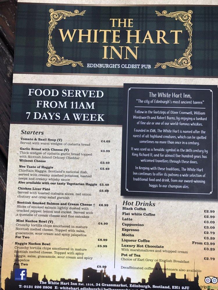 Menu at The White Hart Inn pub & bar, Edinburgh