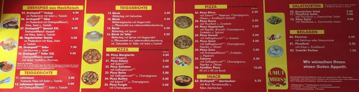 Speisekarte von Umut Imbiss pub & Bar, Kassel