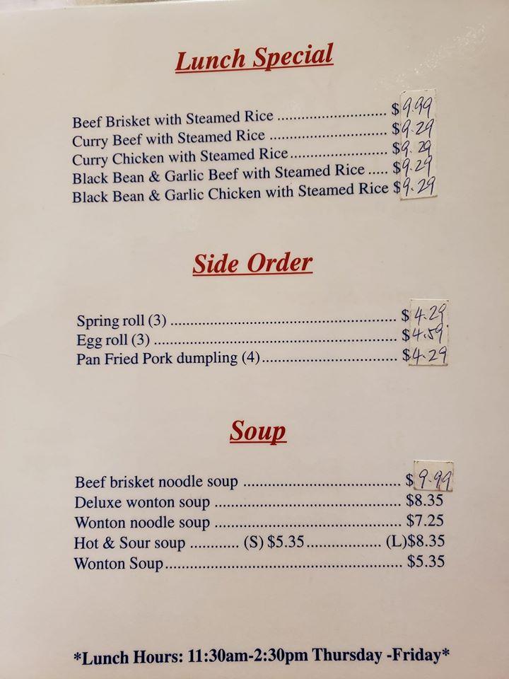 Menu at Yan Yan Chinese Food Restaurant, Winnipeg