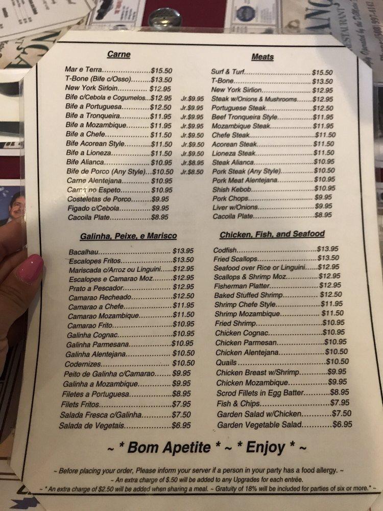 Menu at Alianca Restaurant, New Bedford, 98 Cove St