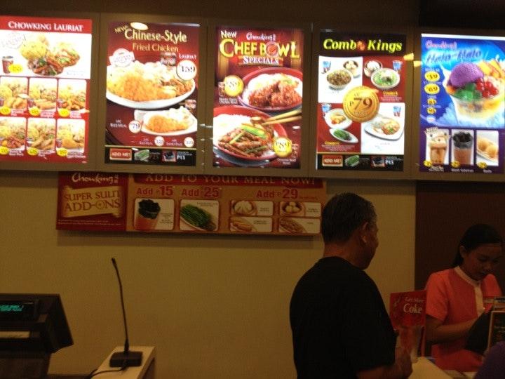 Menu at Chowking restaurant, Calasiao, McArthur Highway
