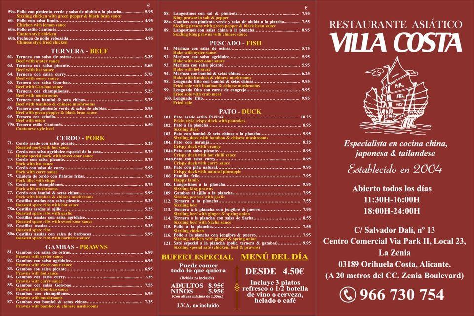 Menu at Colonial restaurant, Los Dolses
