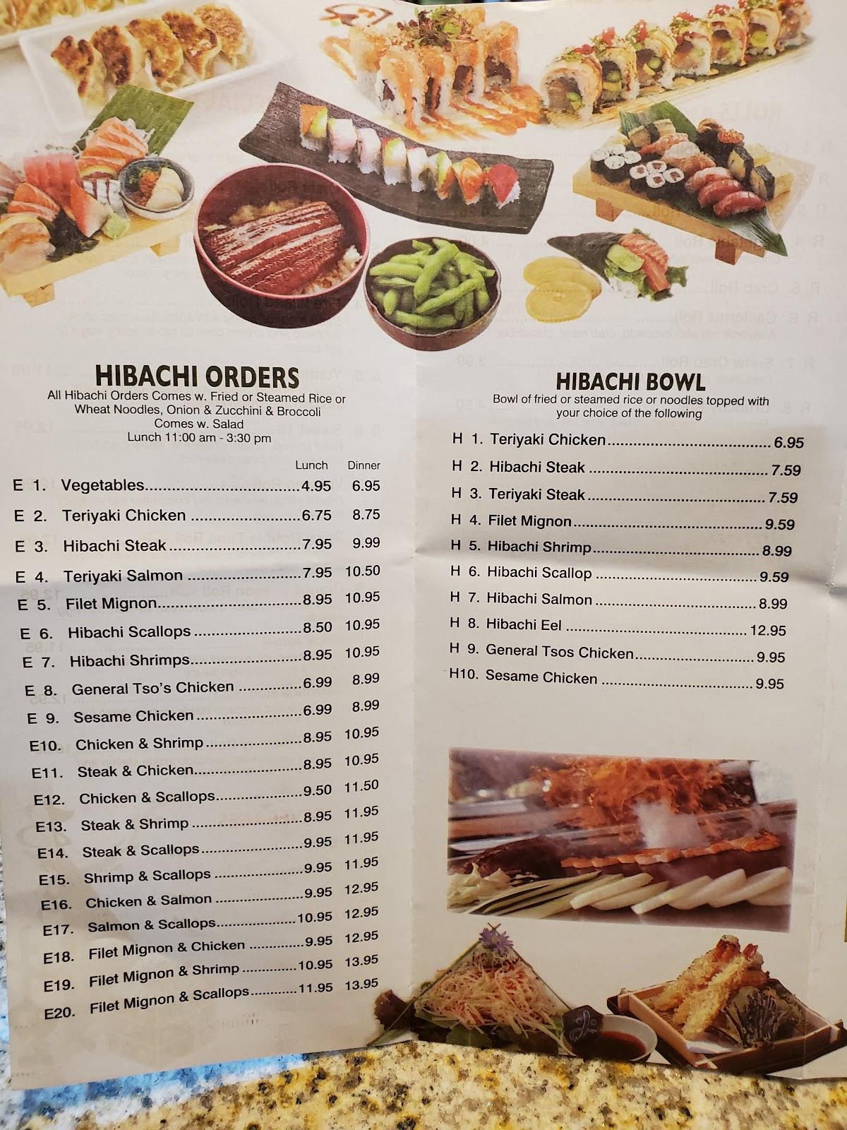 Menu at Oishi Japanese Cuisine restaurant, Simsbury