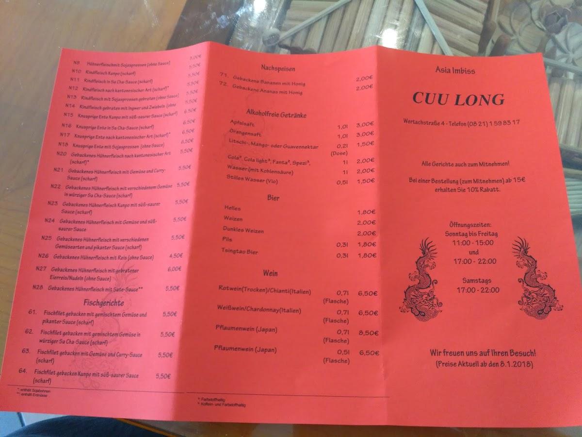 Carta de comida rápida Asia Imbiss Cuu Long, Augsburgo