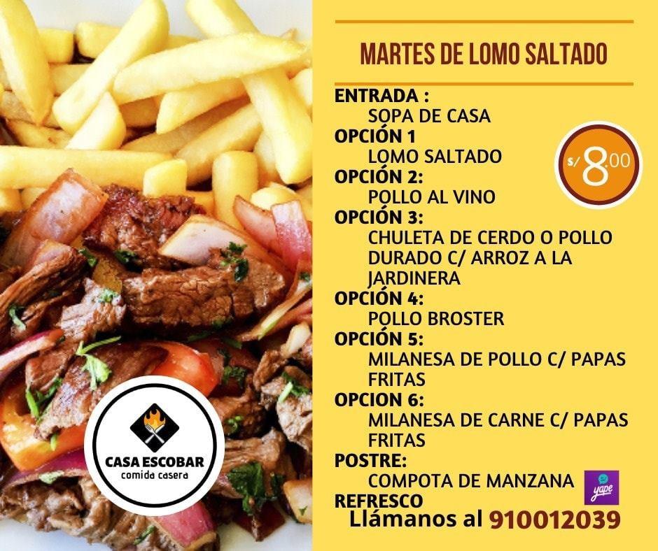 Menu at Casa Escobar, Ayacucho