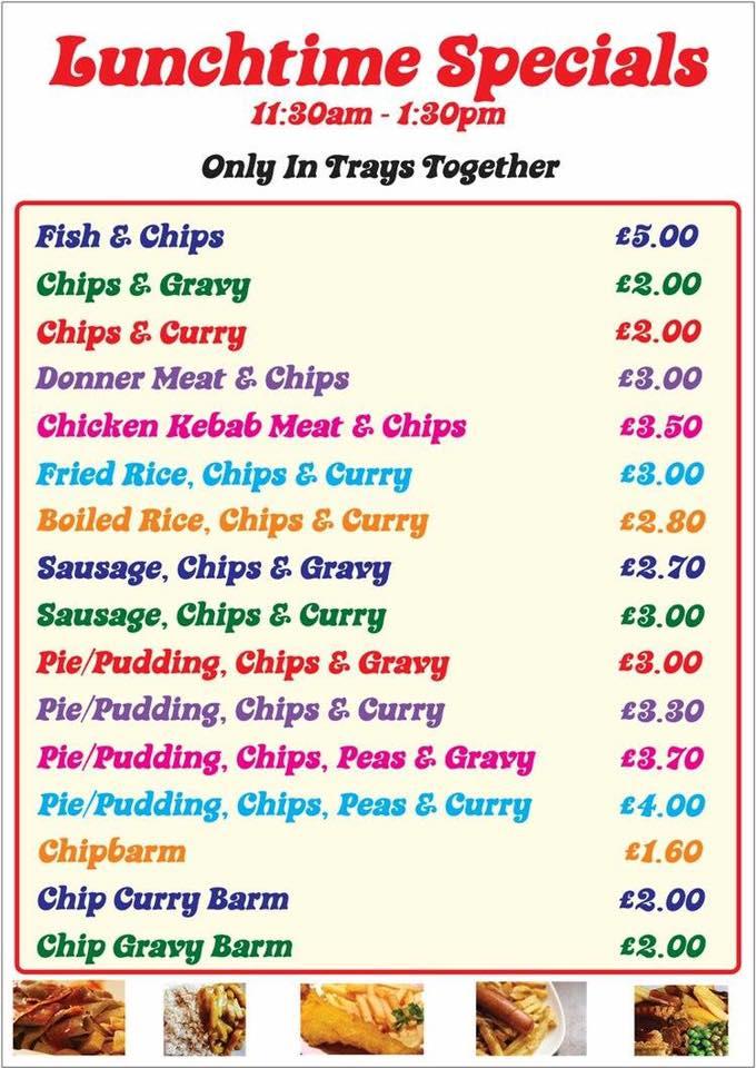 Menu at Cheadle Chippy restaurant, Cheadle
