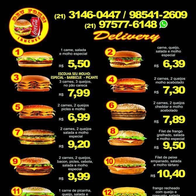 Menu at DEU FOME Lanches cafeteria, São Gonçalo, guilherme dos santos ...