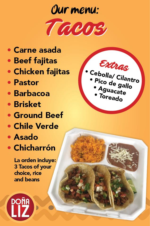 Menu at Dona Liz Cuban and Mexican Food restaurant, Kermit