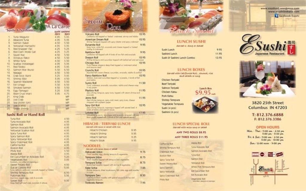 Menu at E Sushi Japanese Restaurant, Columbus