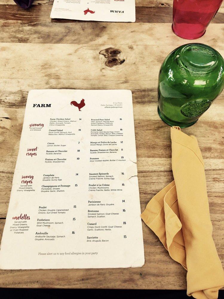 Menu at Farm restaurant, Palm Springs