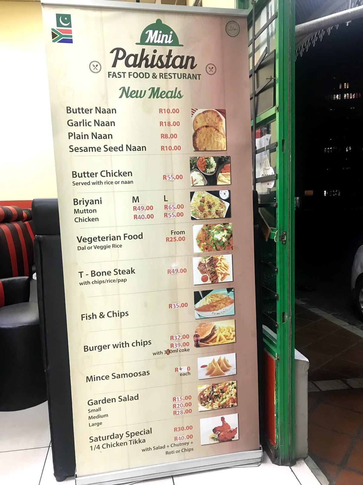 Menu at Mini Pakistan Fast Food & Restaurant, Kimberley