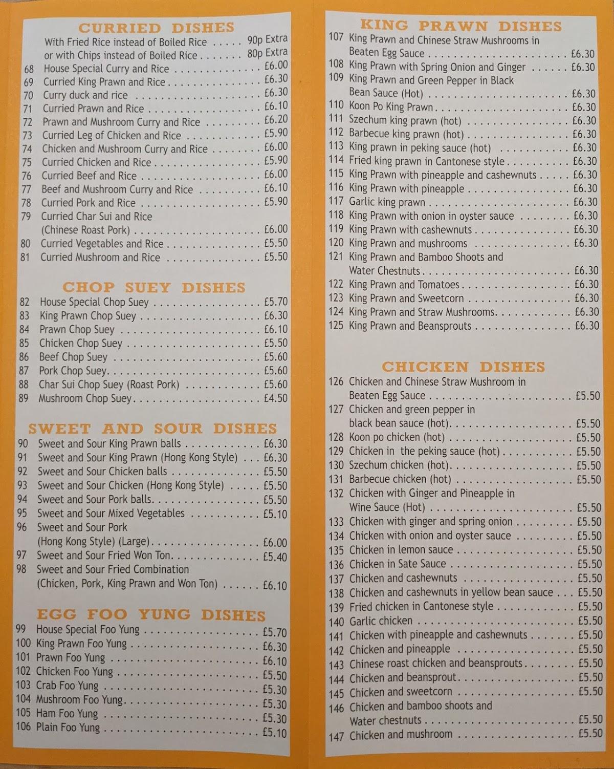 Menu at Phoenix fast food, Amesbury