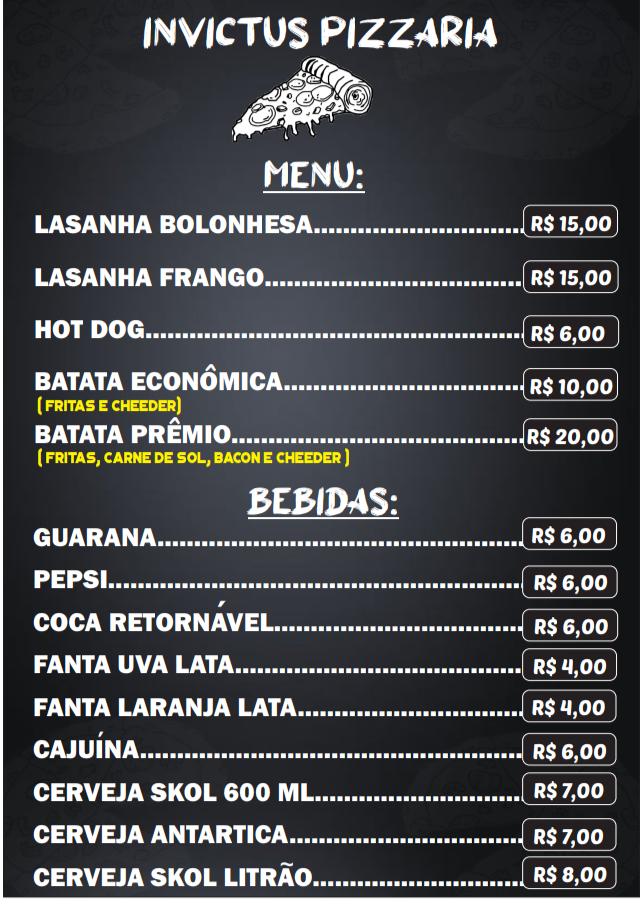 Menu at Pizzaria Invictus, Teresina