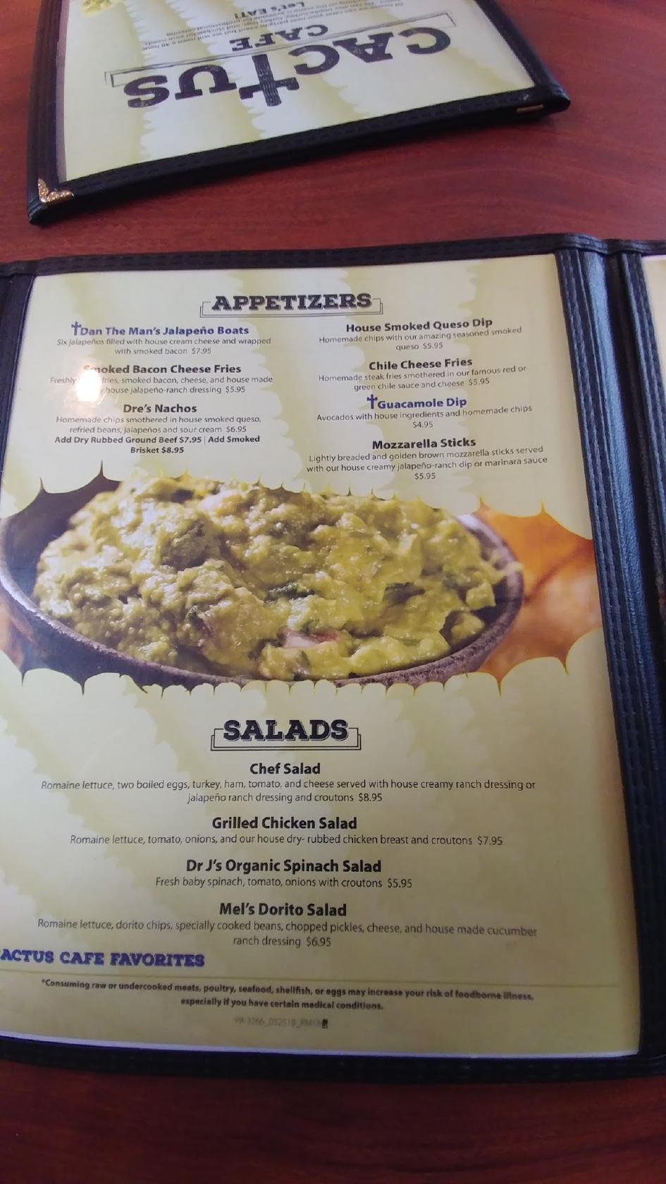 Menu at Cactus Cafe, Deming