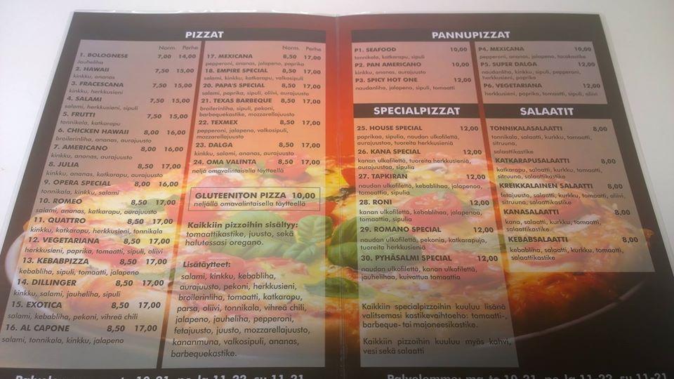 Menu at Dalga Pizzeria & Kebab Pyhäsalmi, Finland