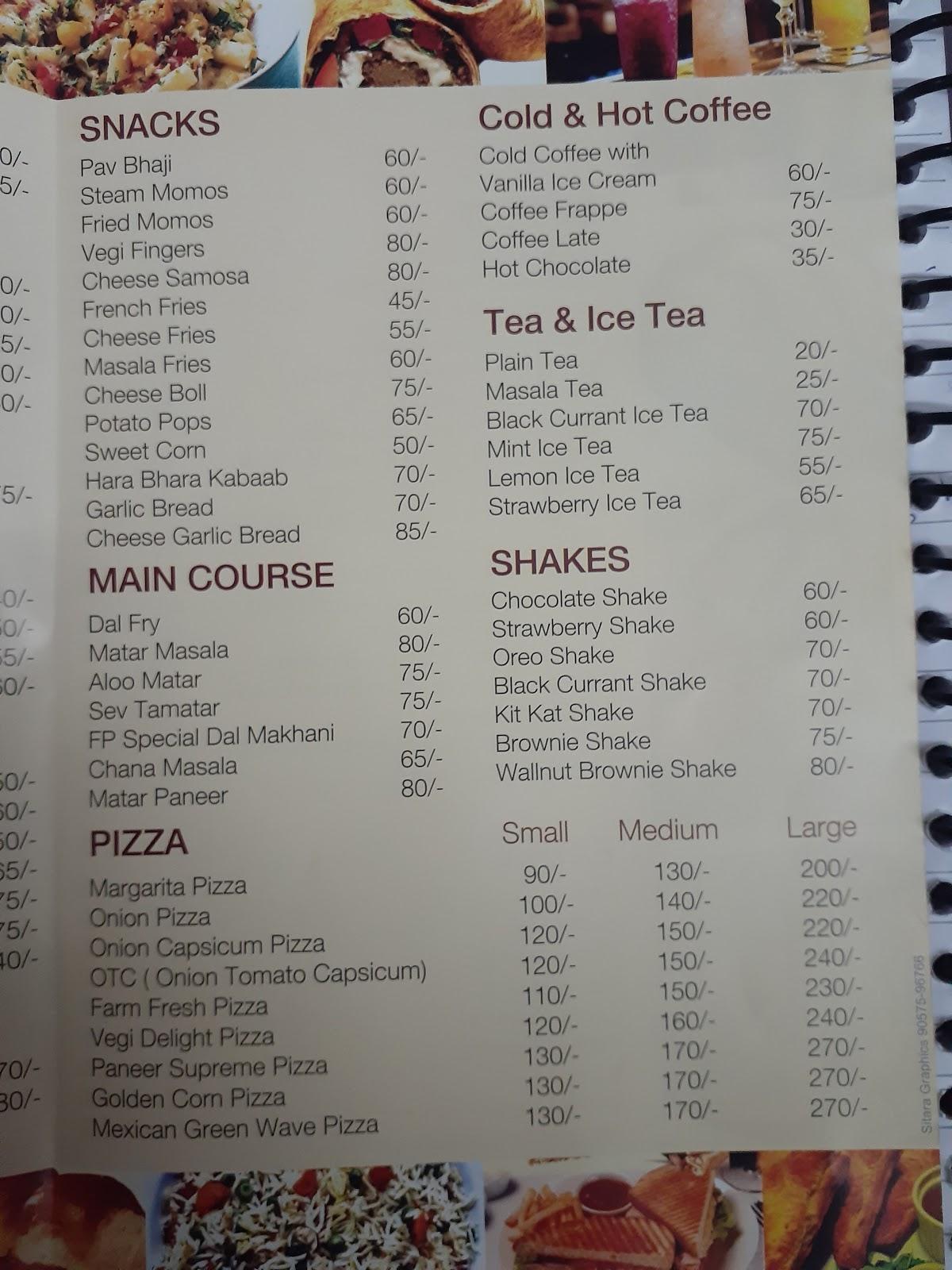 Menu at Food Planet, Kota