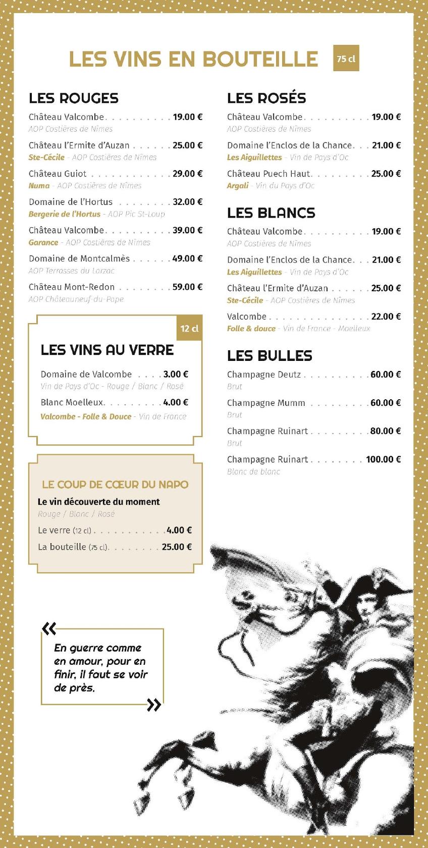 Menu au Le Napoléon restaurant, Nimes