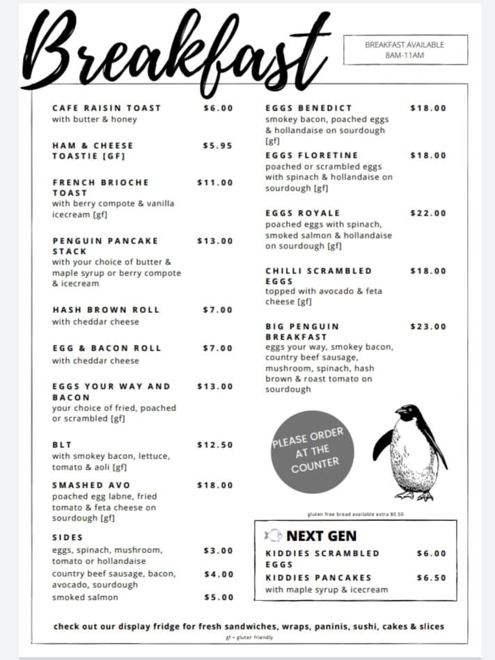 Menu at Mad Penguin Cafe, pizza, Bar & Restaurant, Millicent