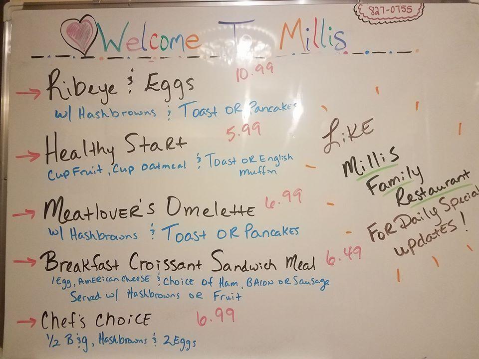 Menu at Milli's Restaurant, Bluffton