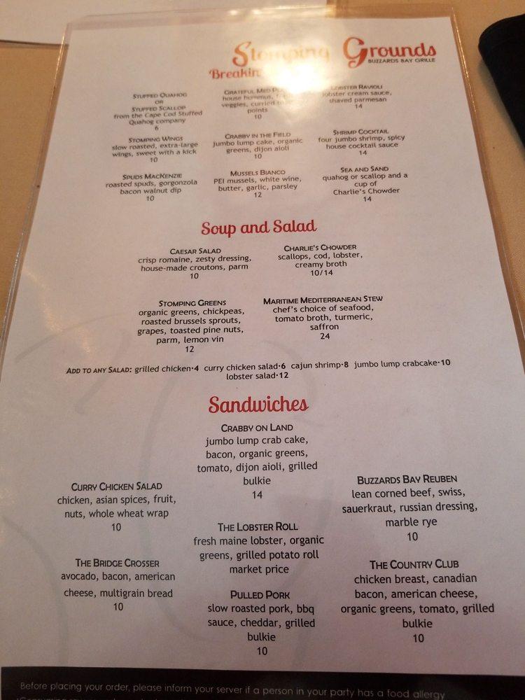 Menu at Stomping Grounds Grille pub & bar, Bourne