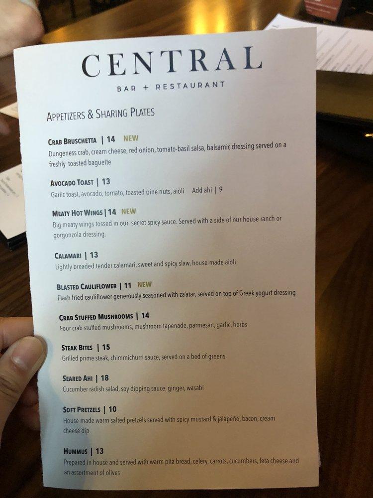 Menu at Central Bar + Restaurant, Bellevue