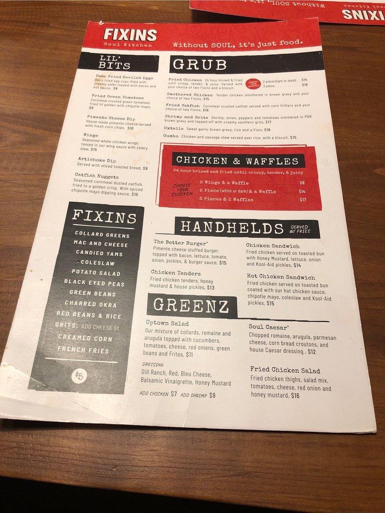 Carta del pub y bar Fixins Soul Kitchen, Sacramento