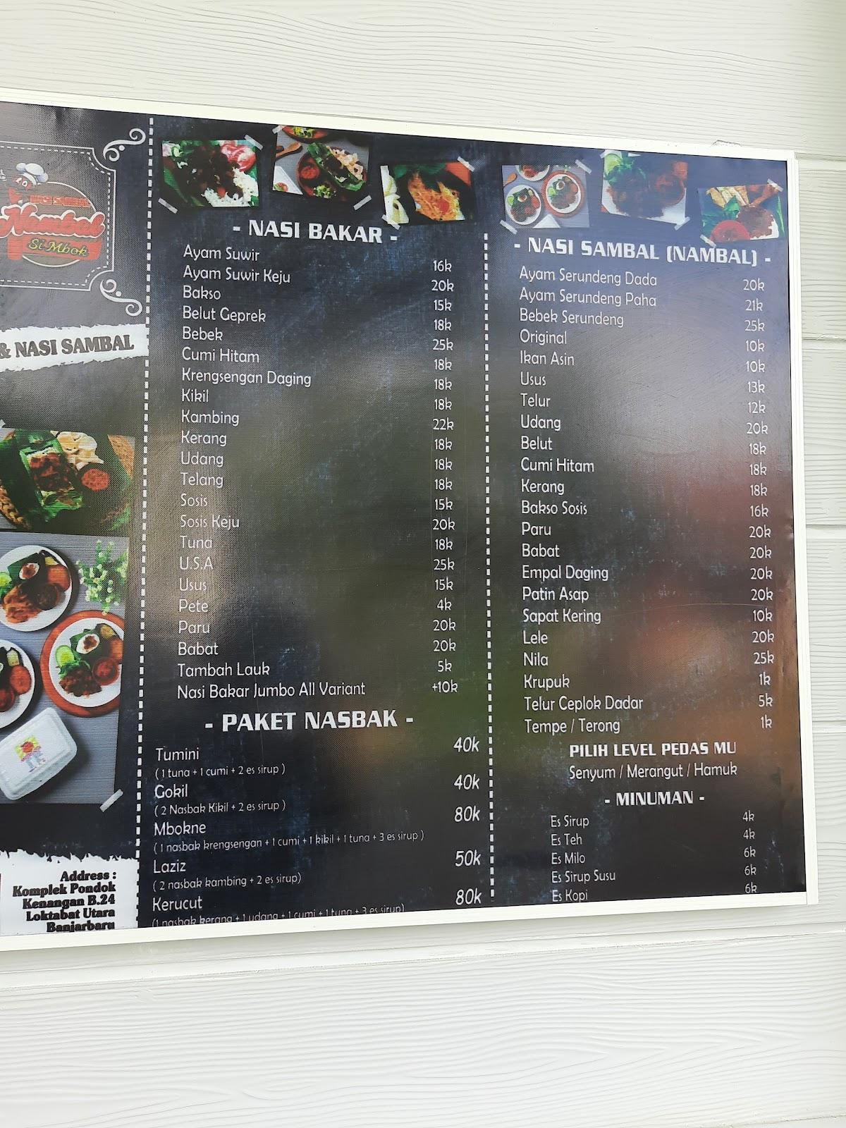 Menu at NASI BAKAR SI MBOK restaurant, Banjarbaru