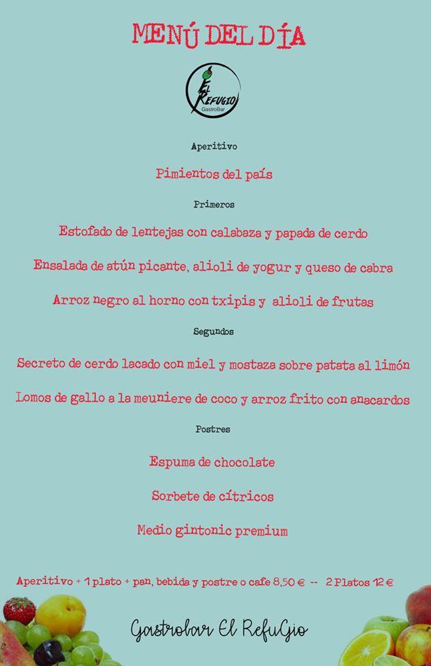 Menu at El Refugio Gastrobar, Bilbao