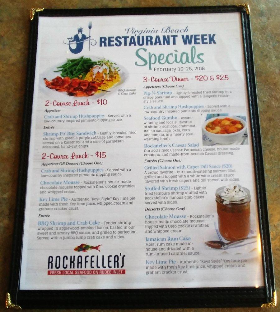 Menu at Rockafeller's Restaurant, Virginia Beach