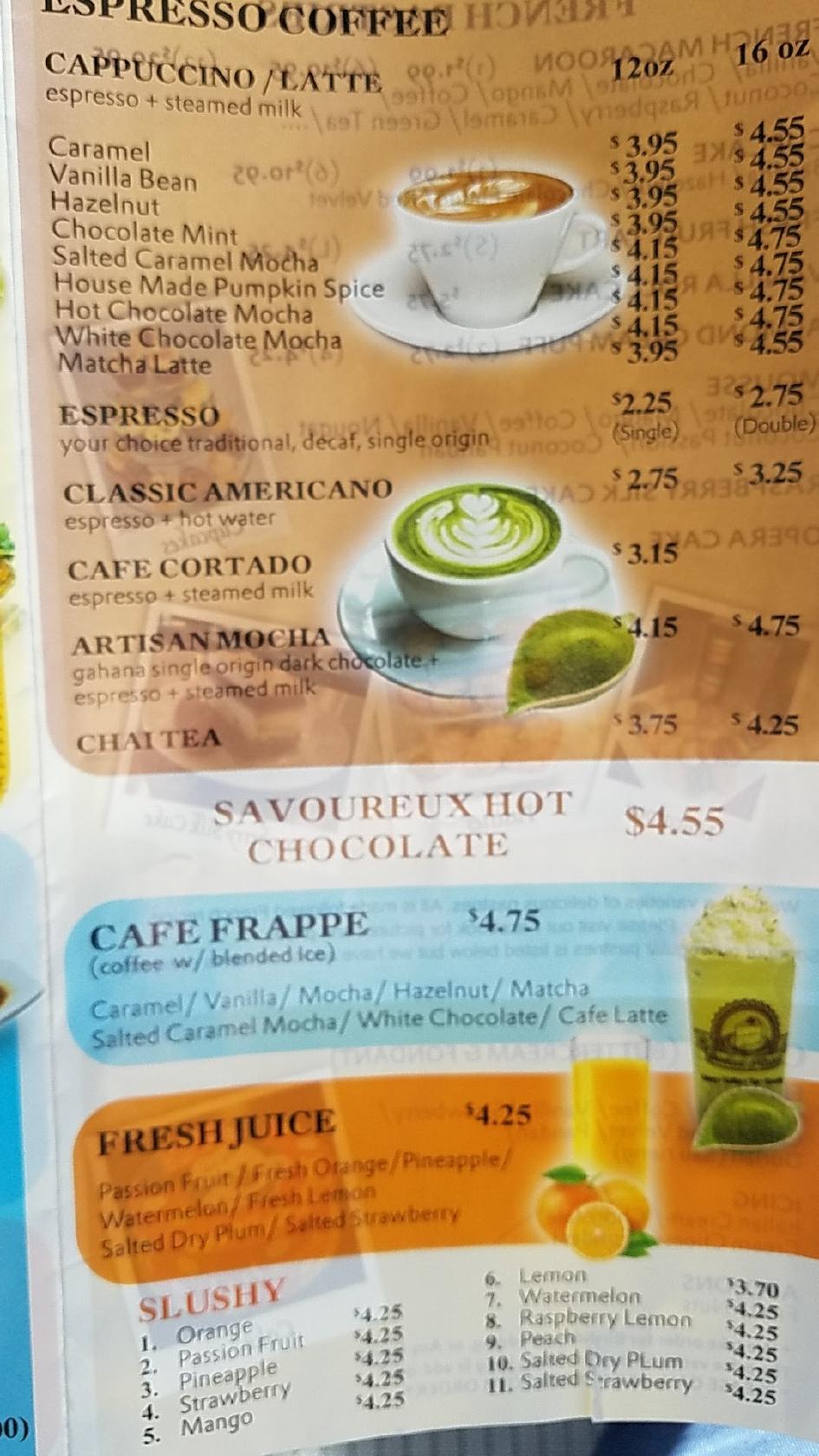 Menu at SP Café cafe, San Antonio
