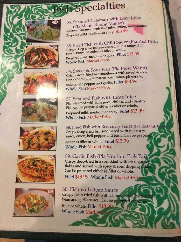 Menu at Siam Square restaurant, Honolulu