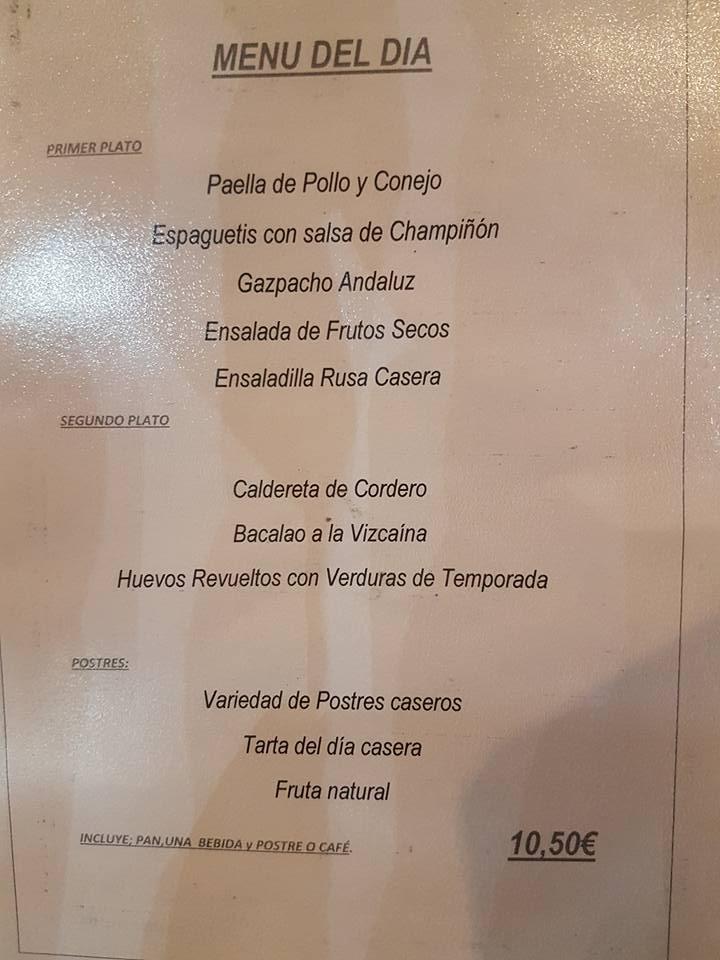 Menu at Cafetería Bahía, Valencia, Carrer de Colón