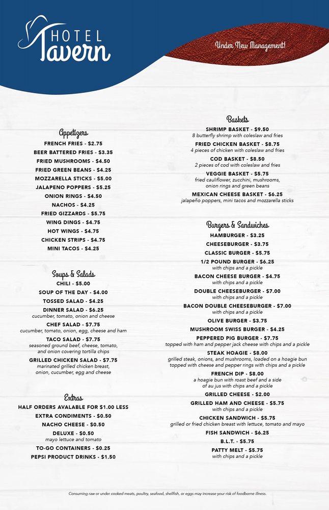 Menu at Hotel Tavern pub & bar, Springport