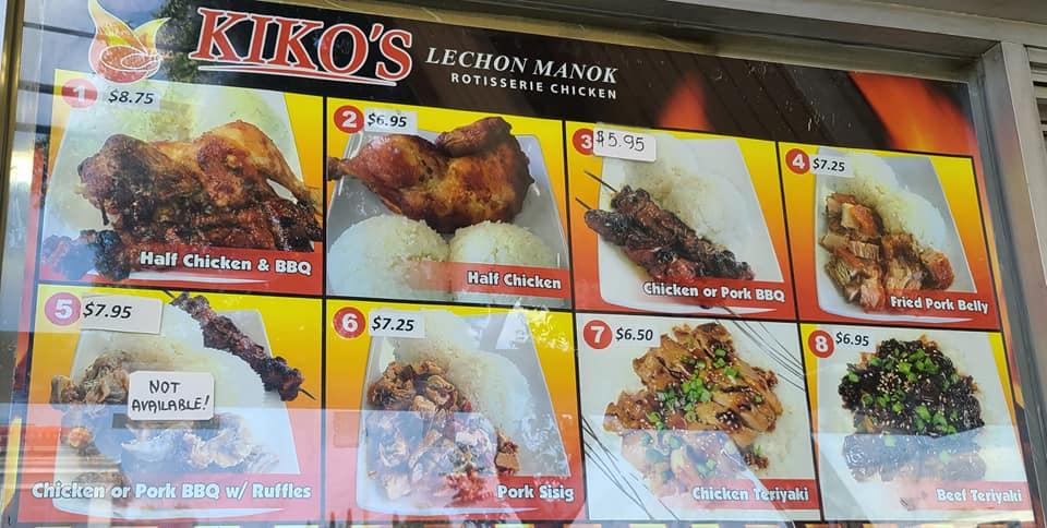 Menu at Kiko's Rotisserie Chicken restaurant, Artesia