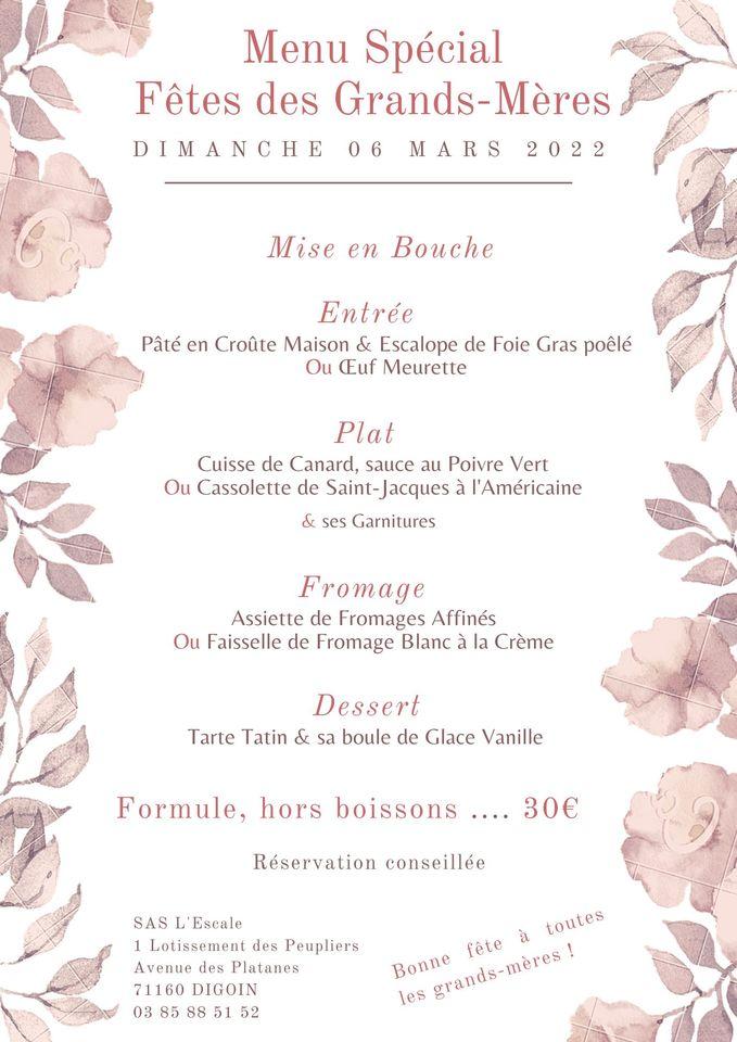 Menu au L'Escale restaurant, Digoin