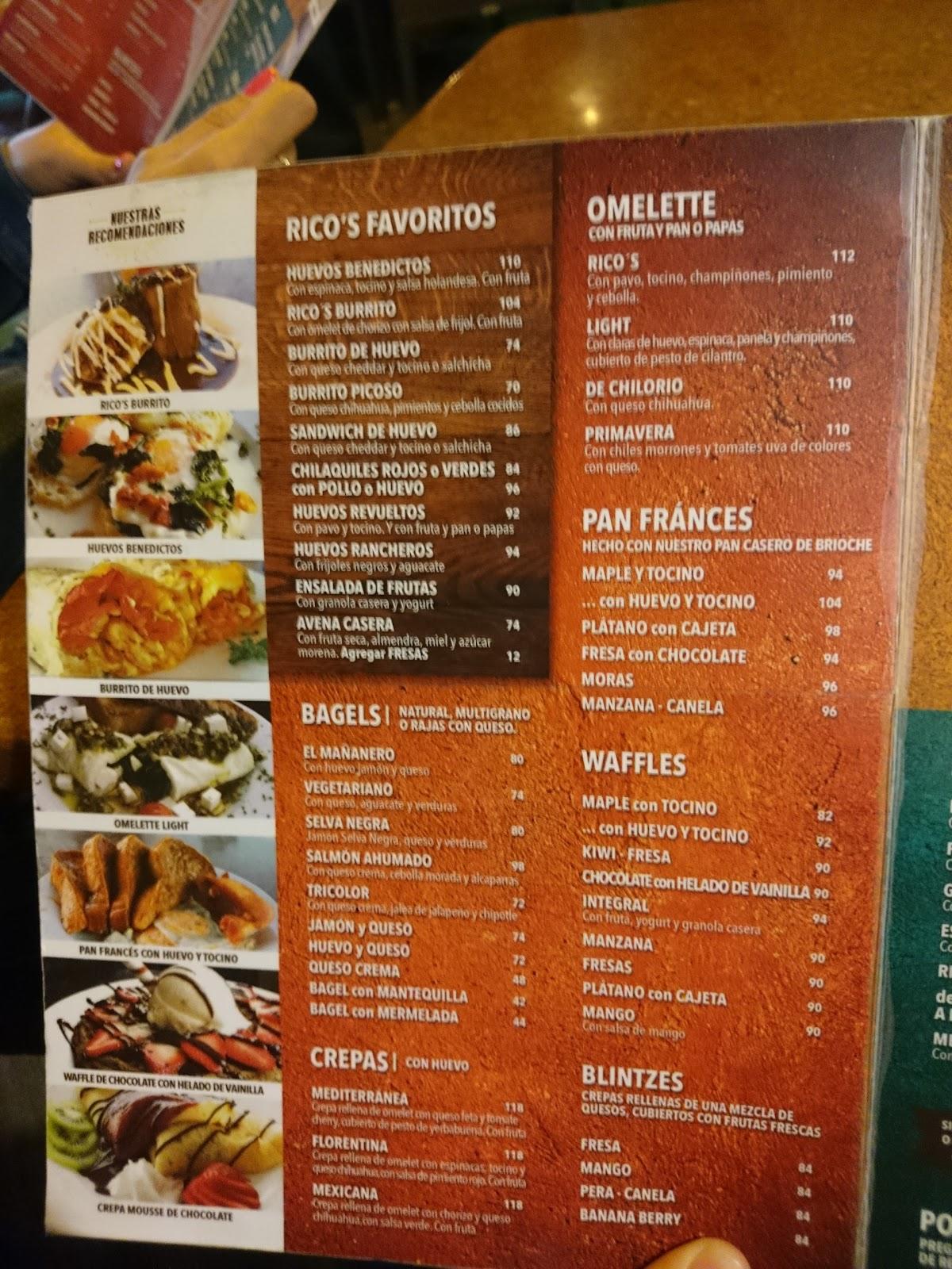 Menu at Rico's Café - Marina, Mazatlán, Blvd. Marina Mazatlan 2216