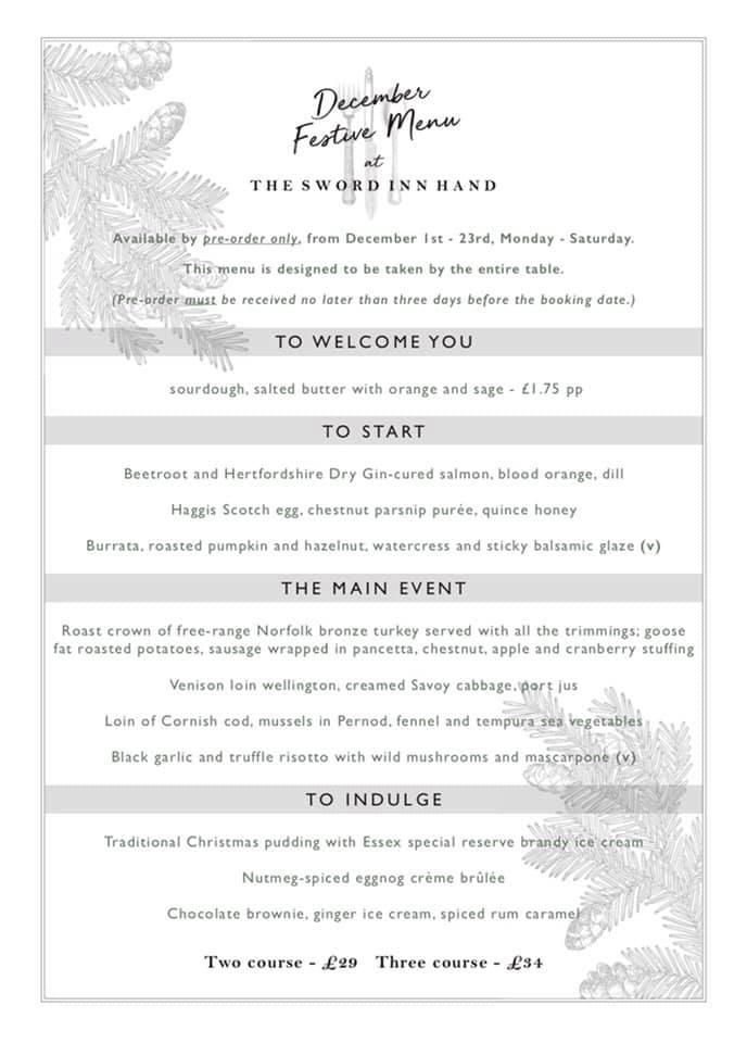 Menu at The Sword Inn Hand pub & bar, Buntingford