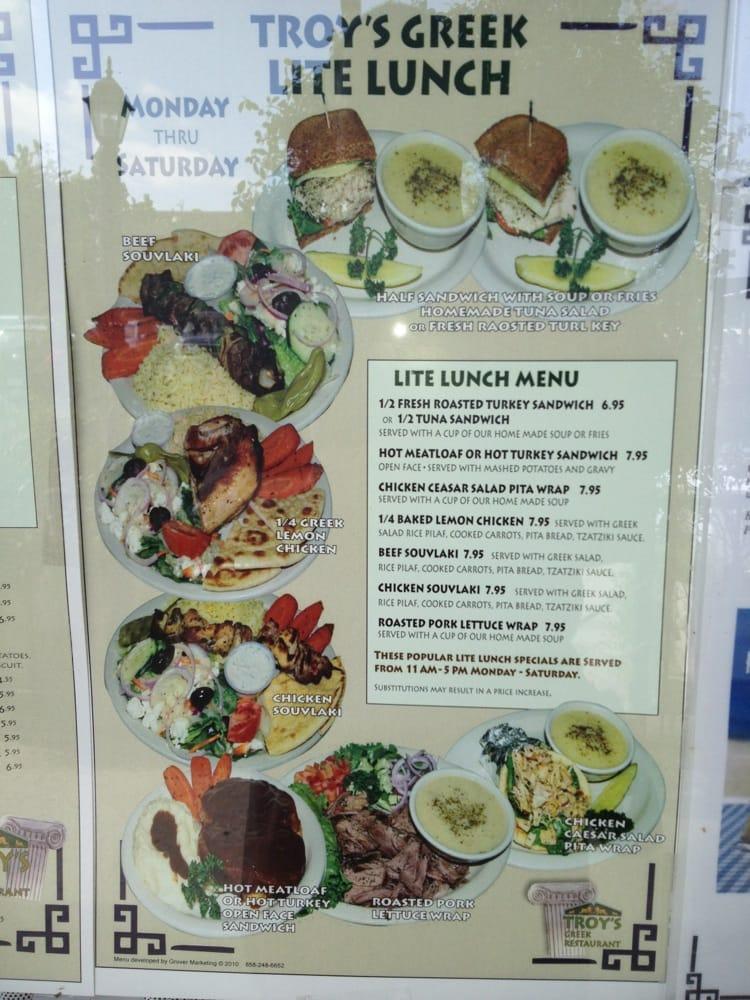 Menu at Troy's Greek Restaurant, San Diego