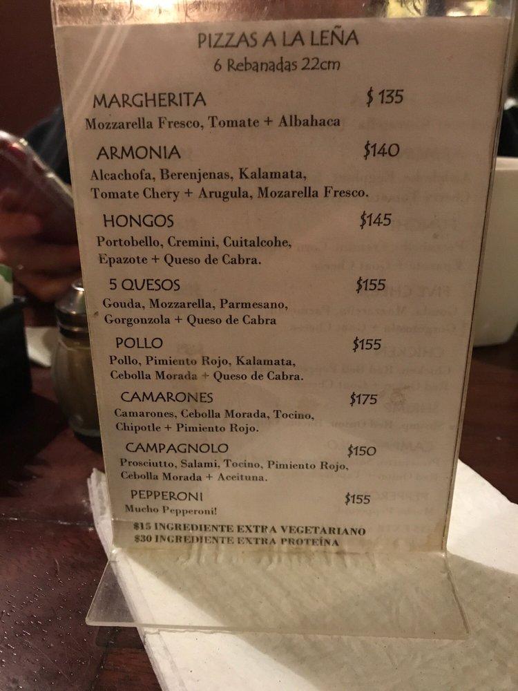 Menu at Allegro restaurant, Mazatlán, Calle José María Canizales 723