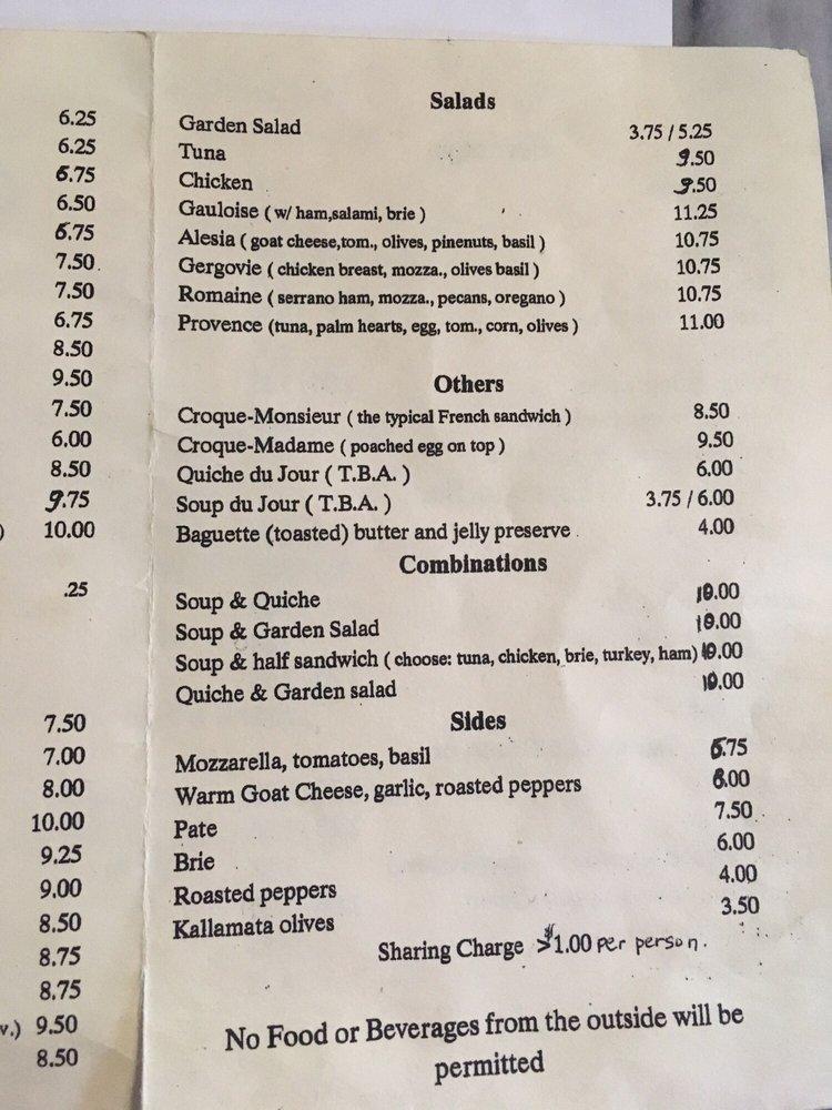Menu at Café Lutécia cafe, Philadelphia