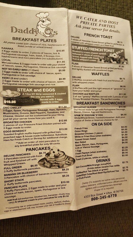 Menu at Daddy O's Restaurant, Lihue