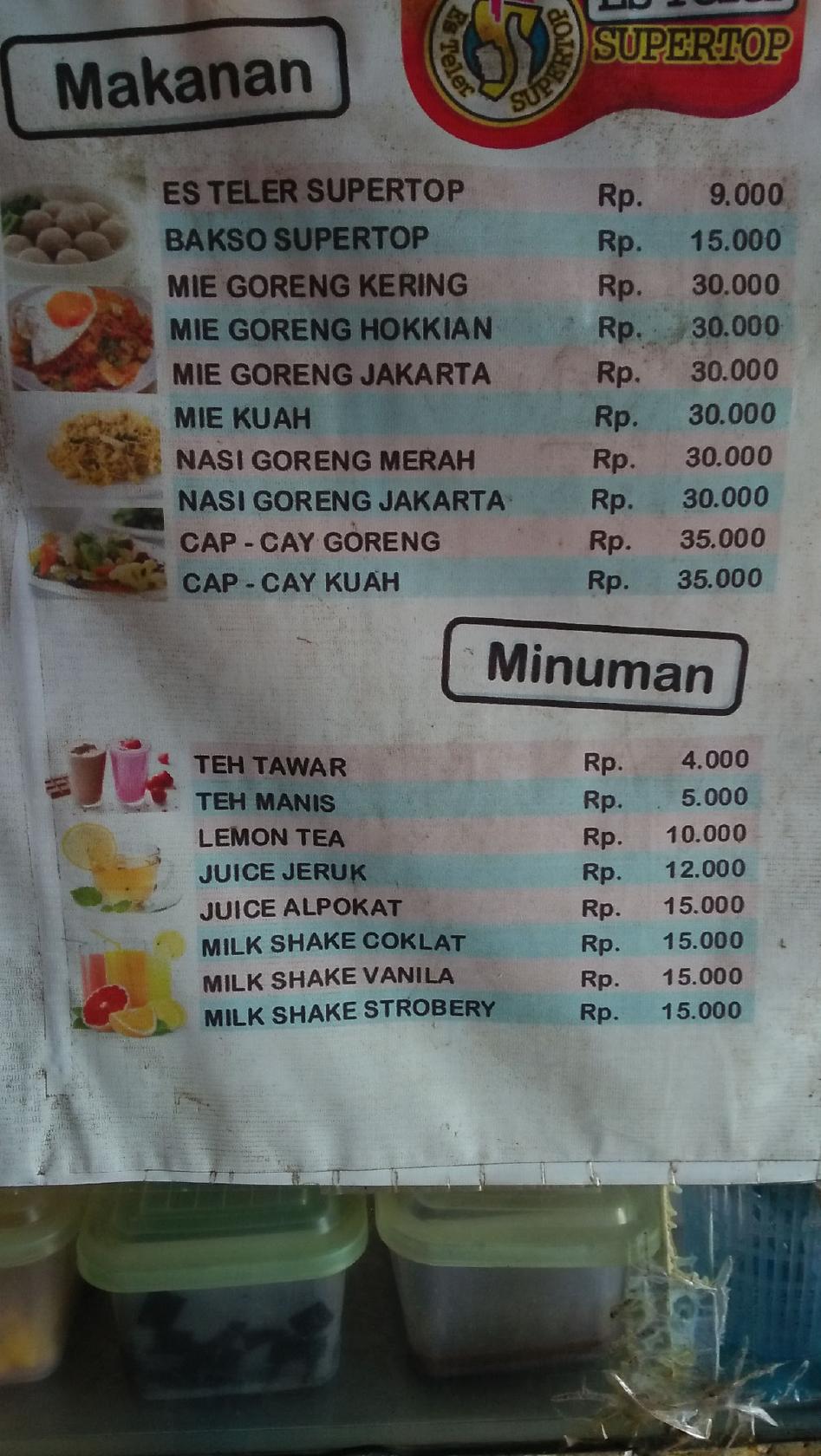 Menu at Es Teler SUPERTOP restaurant, Makassar