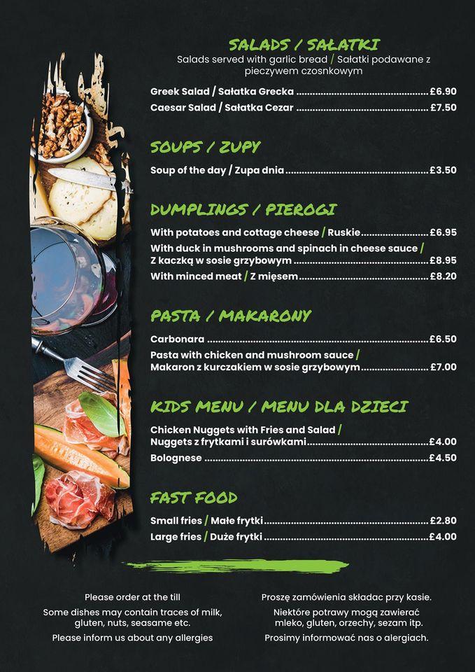 Menu at Graffiti restaurant, Spalding