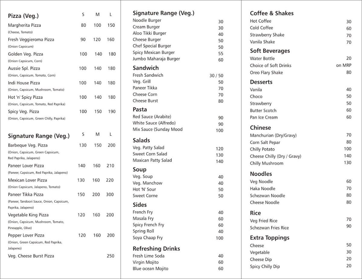 Menu at Hungry Bite, Kot Fatuhi