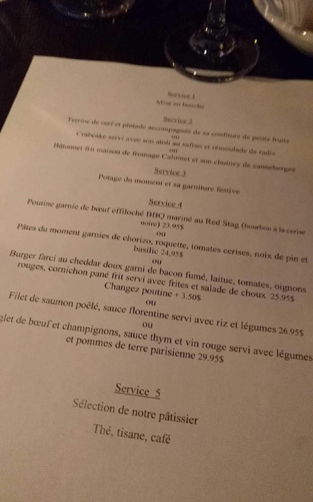 Carta del pub y bar Le Rideau Rouge, Quebec, Av. Cartier