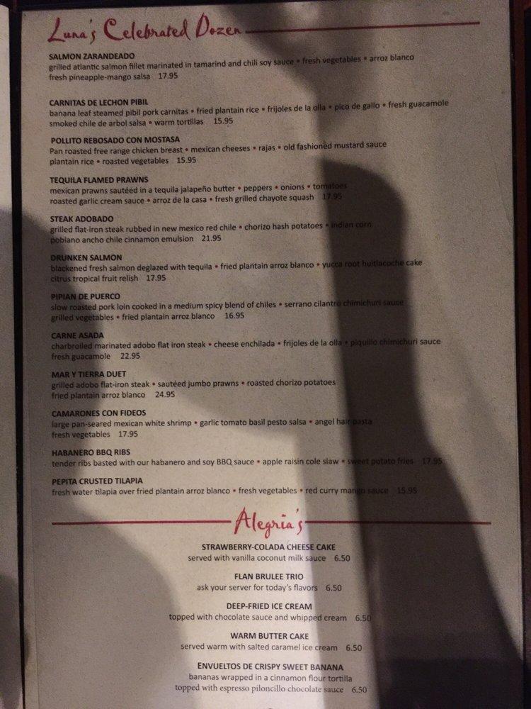 Menu at Luna Modern Mexican Kitchen restaurant, Rancho Cucamonga