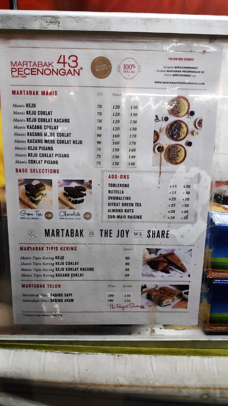 Menu at Martabak Pecenongan 43 desserts, Jakarta, Jl. Pecenongan Raya No.57