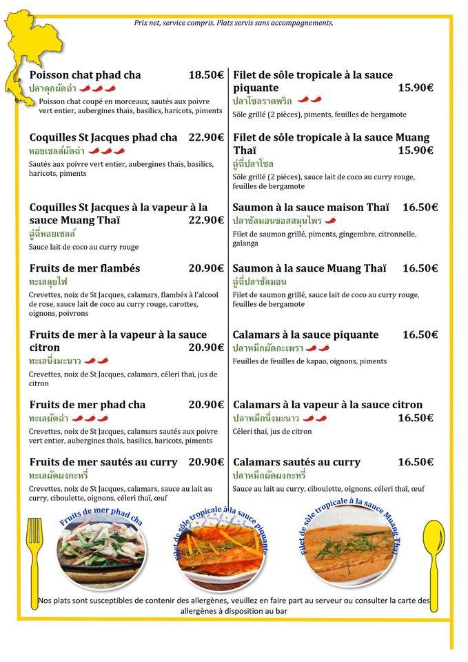 Menu au Muang Thaï restaurant, Colmar